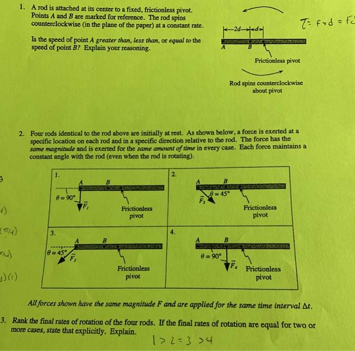 Solved 1. A rod is attached at its center to a fixed, | Chegg.com