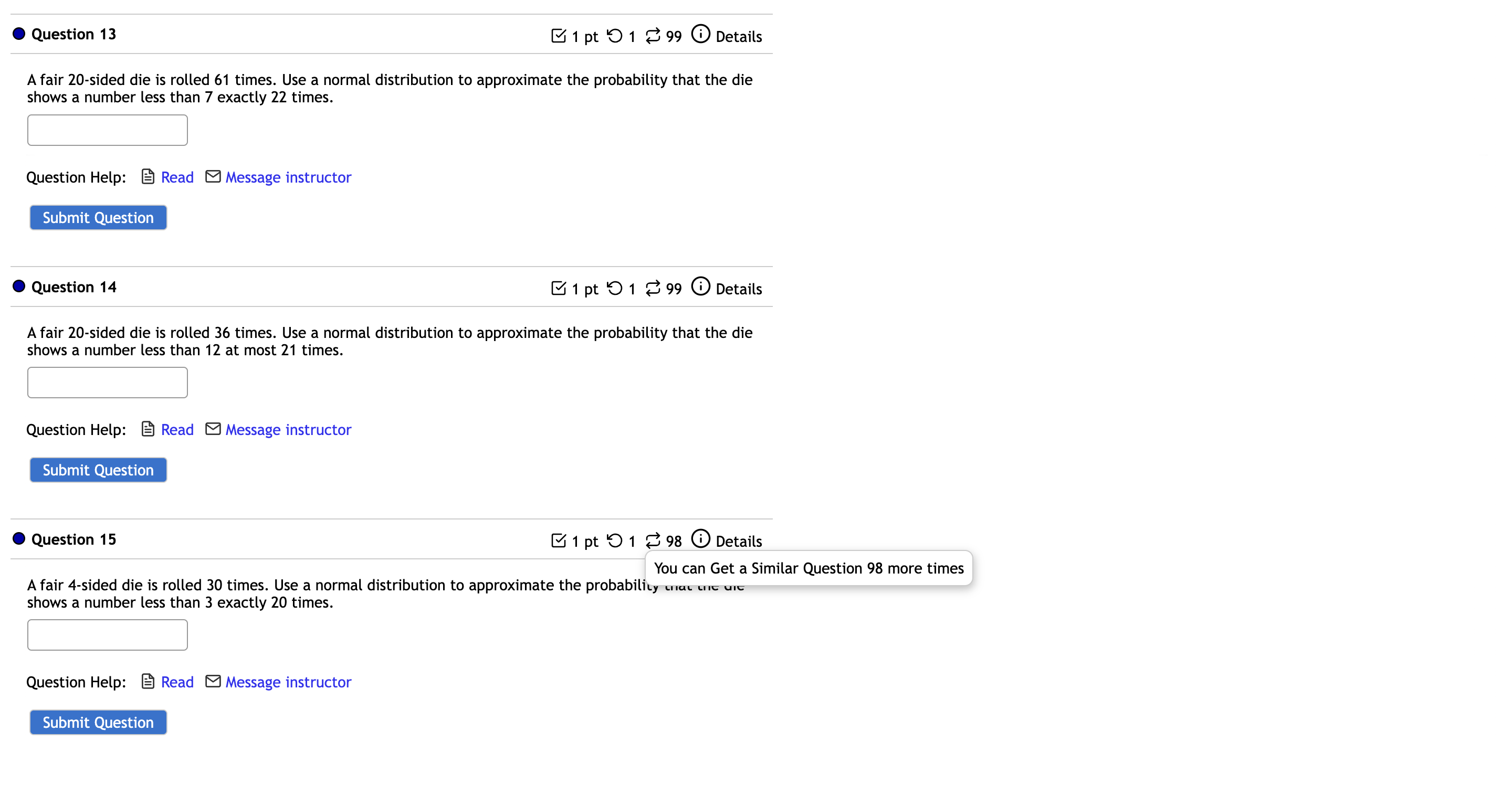 Solved Question 13A fair 20-sided die is rolled 61 ﻿times. | Chegg.com