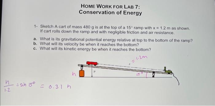 Solved HOME WORK FOR LAB 7: Conservation of Energy 1. Sketch | Chegg.com