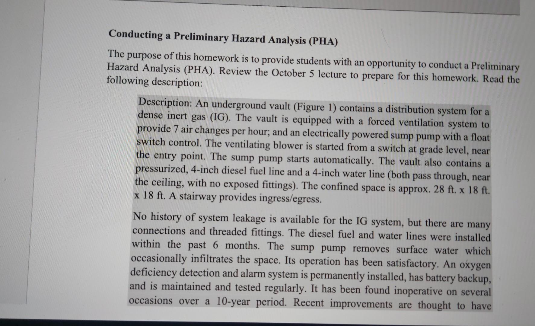 Conducting a Preliminary Hazard Analysis (PHA) 'he | Chegg.com