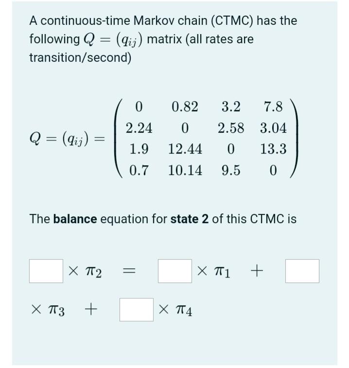 Solved A continuous-time Markov chain (CTMC) has the | Chegg.com
