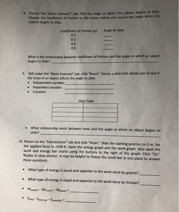 The Ramp-PhET Simulation 1. Go to the PhET website. | Chegg.com