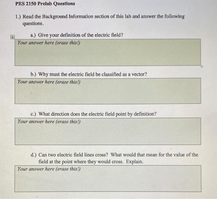Solved PES 2150 Prelab Questions 1.) Read the Background | Chegg.com