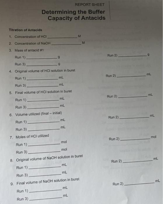 Solved REPORT SHEET Determining the Buffer Capacity of | Chegg.com