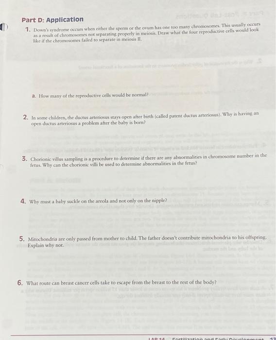 Solved Part D: Application 1. Down's syndrome occurs when | Chegg.com