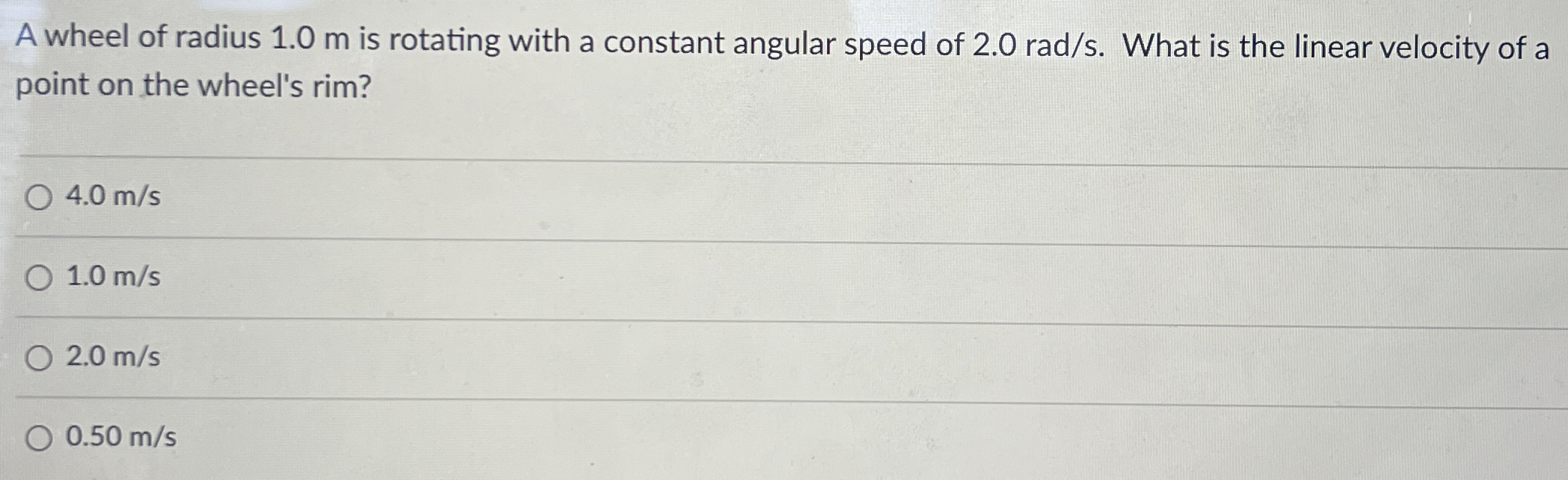 Solved A wheel of radius 1.0 ﻿m is rotating with a constant | Chegg.com