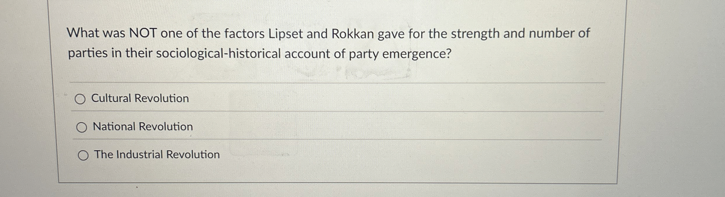 Solved What was NOT one of the factors Lipset and Rokkan | Chegg.com