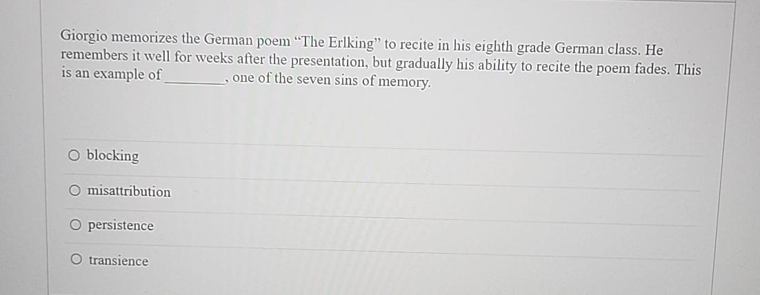 Solved Giorgio memorizes the German poem "The Erlking" to | Chegg.com
