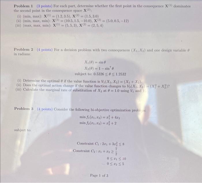 Problem 1 (3 points) For each part, determine whether | Chegg.com