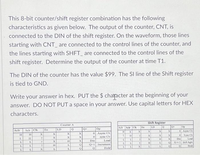 Solved This 8-bit counter/shift register combination has the | Chegg.com