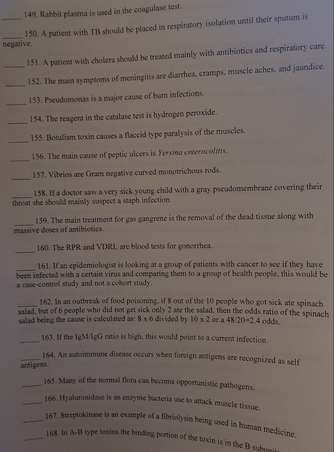 Solved 149. Rabbit plasma is used in the coagulase test. | Chegg.com