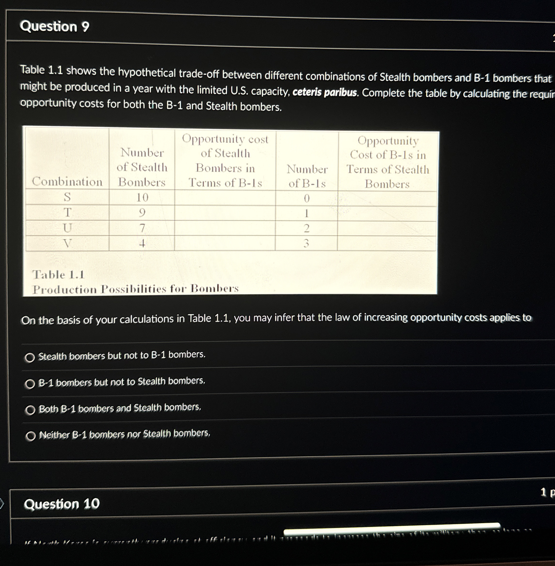 Solved Question 9Table 1.1 ﻿shows the hypothetical trade-off | Chegg.com