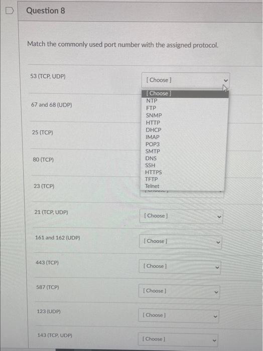 Solved Match the commonly used port number with the assigned | Chegg.com