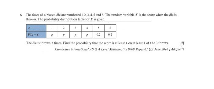Solved The faces of a biased die are numbered 1,2,3,4,5 and | Chegg.com