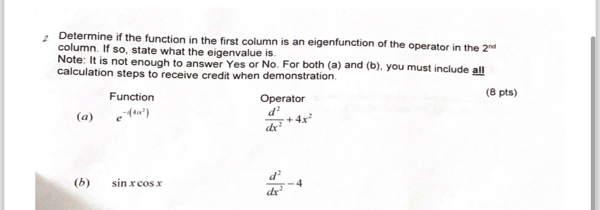 Solved Determine if the function in the first column is an | Chegg.com