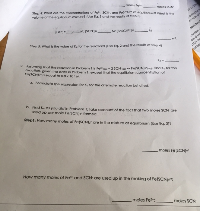 Solved 1. A student mixes 5.0 mL 2.00 x 103 M Fe(NO3)3 with | Chegg.com