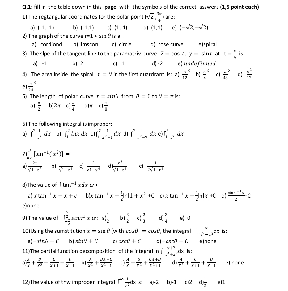 Solved Q.1: fill in the table down in this page with the | Chegg.com