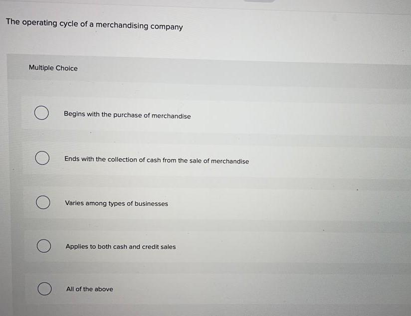 Solved The operating cycle of a merchandising company | Chegg.com
