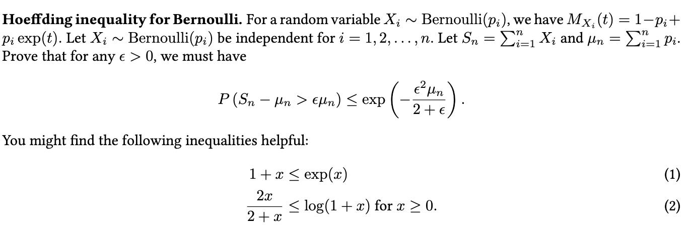 Hoeffding inequality for Bernoulli. For a random | Chegg.com