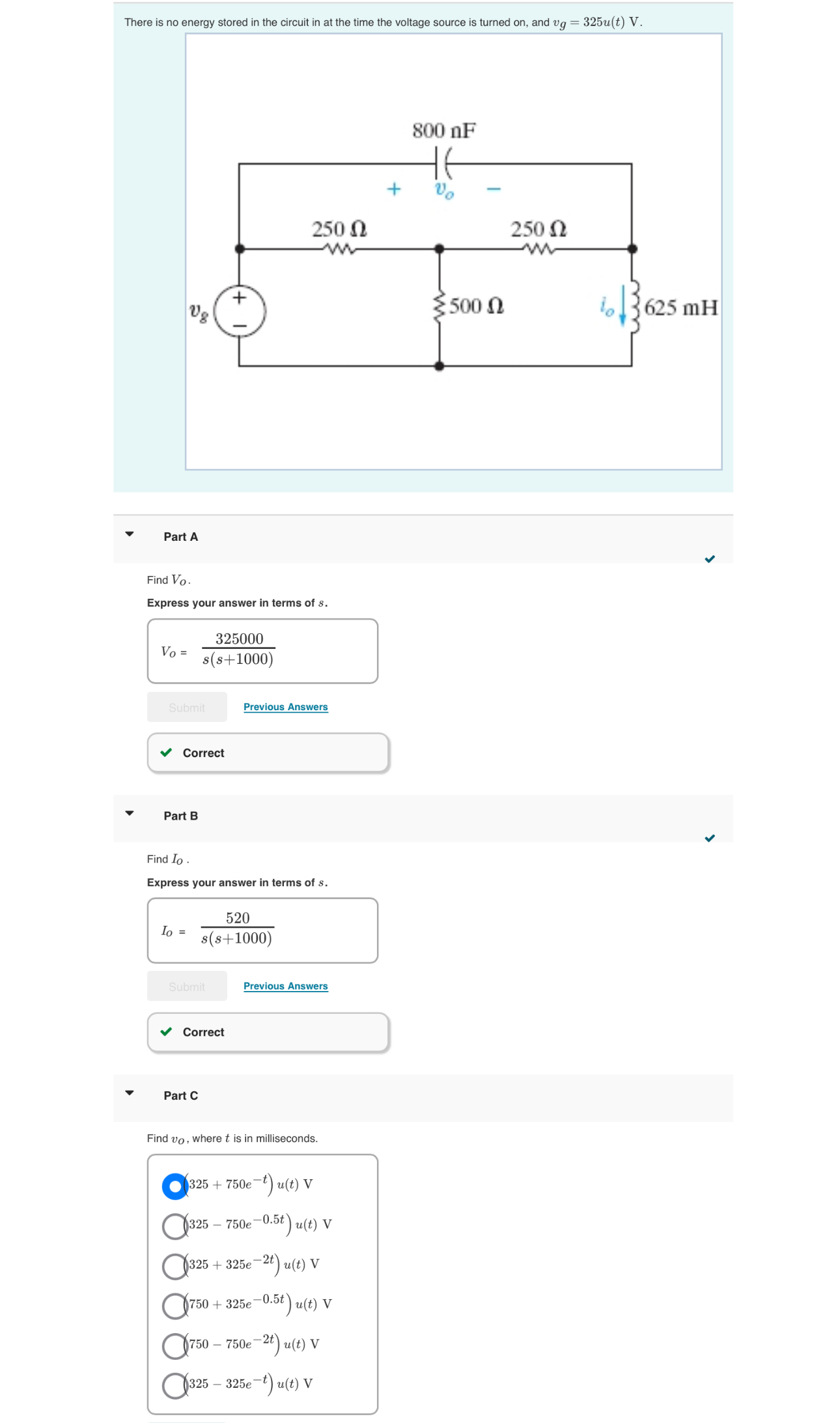 Solved There is no energy stored in the circuit in at the | Chegg.com