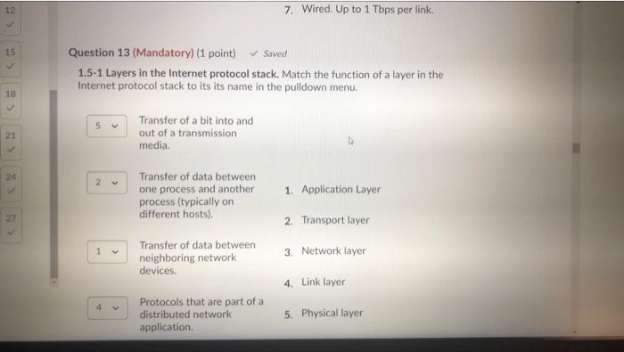 Solved 12 7. Wired. Up to 1 Tbps per link. 15 Question 13 | Chegg.com