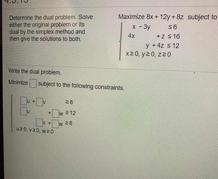 Solved Determine the dual problem. Solve either the original | Chegg.com