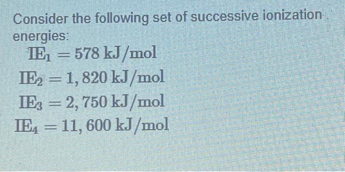 Solved Consider the following set of successive ionization | Chegg.com