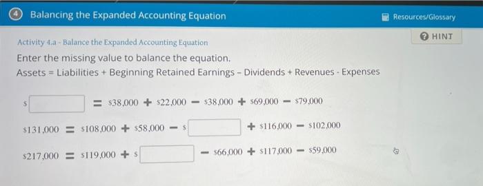 Solved Balancing the Expanded Accounting Equation | Chegg.com