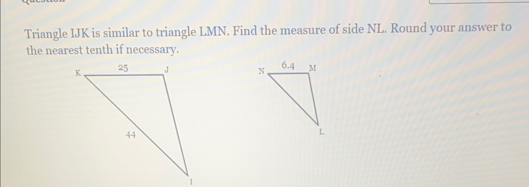 Triangle IJK is similar to triangle LMN. ﻿Find the | Chegg.com