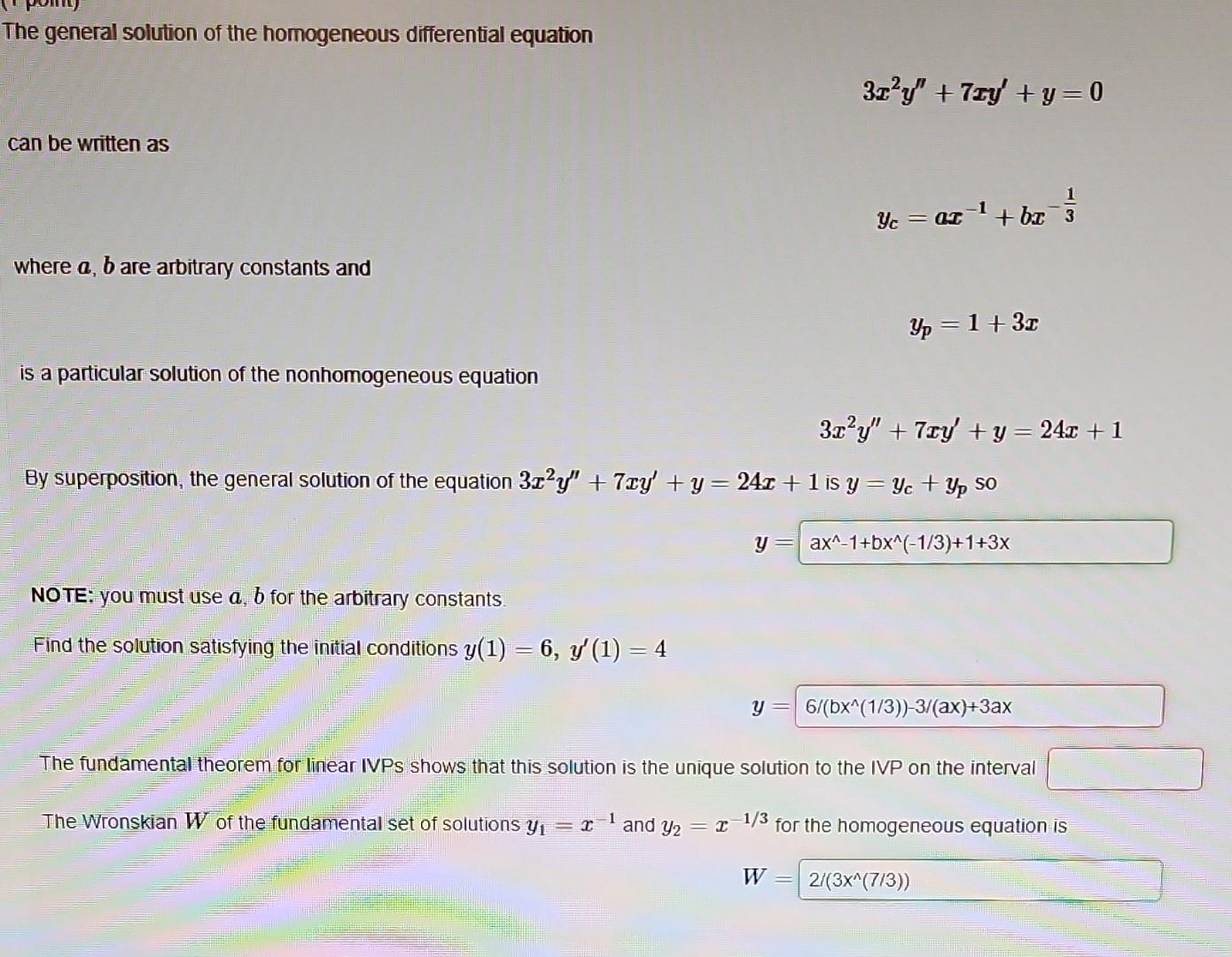 Solved (1 point) The general solution of the homogeneous | Chegg.com