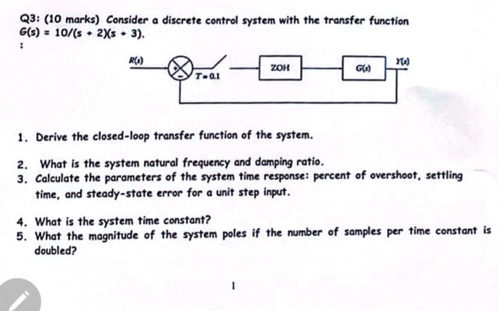 Solved Q3: (10 ﻿marks) ﻿Consider a discrete control z domain | Chegg.com