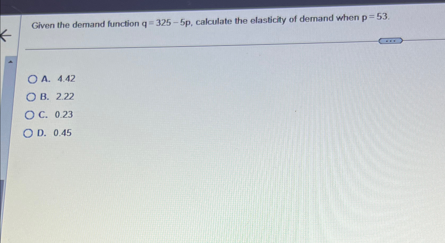 Solved Given the demand function q=325-5p, ﻿calculate the | Chegg.com