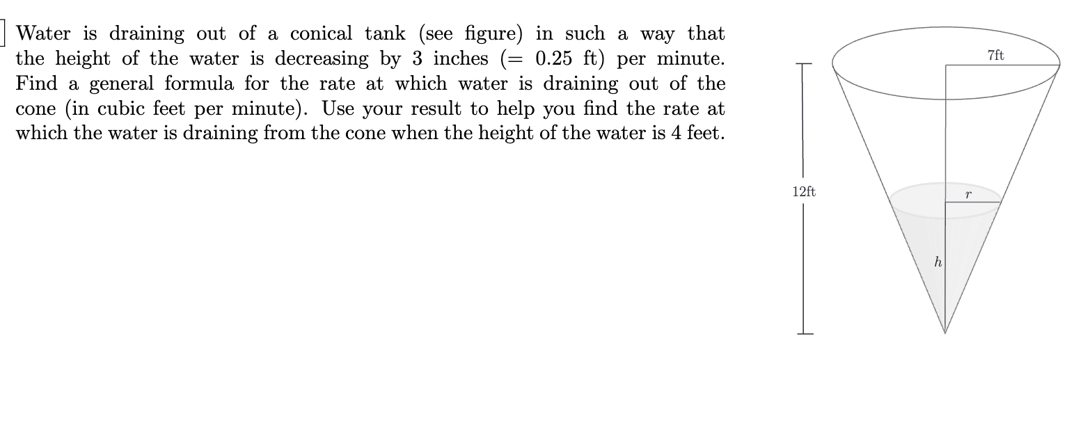 Solved Water is draining out of a conical tank (see figure) | Chegg.com