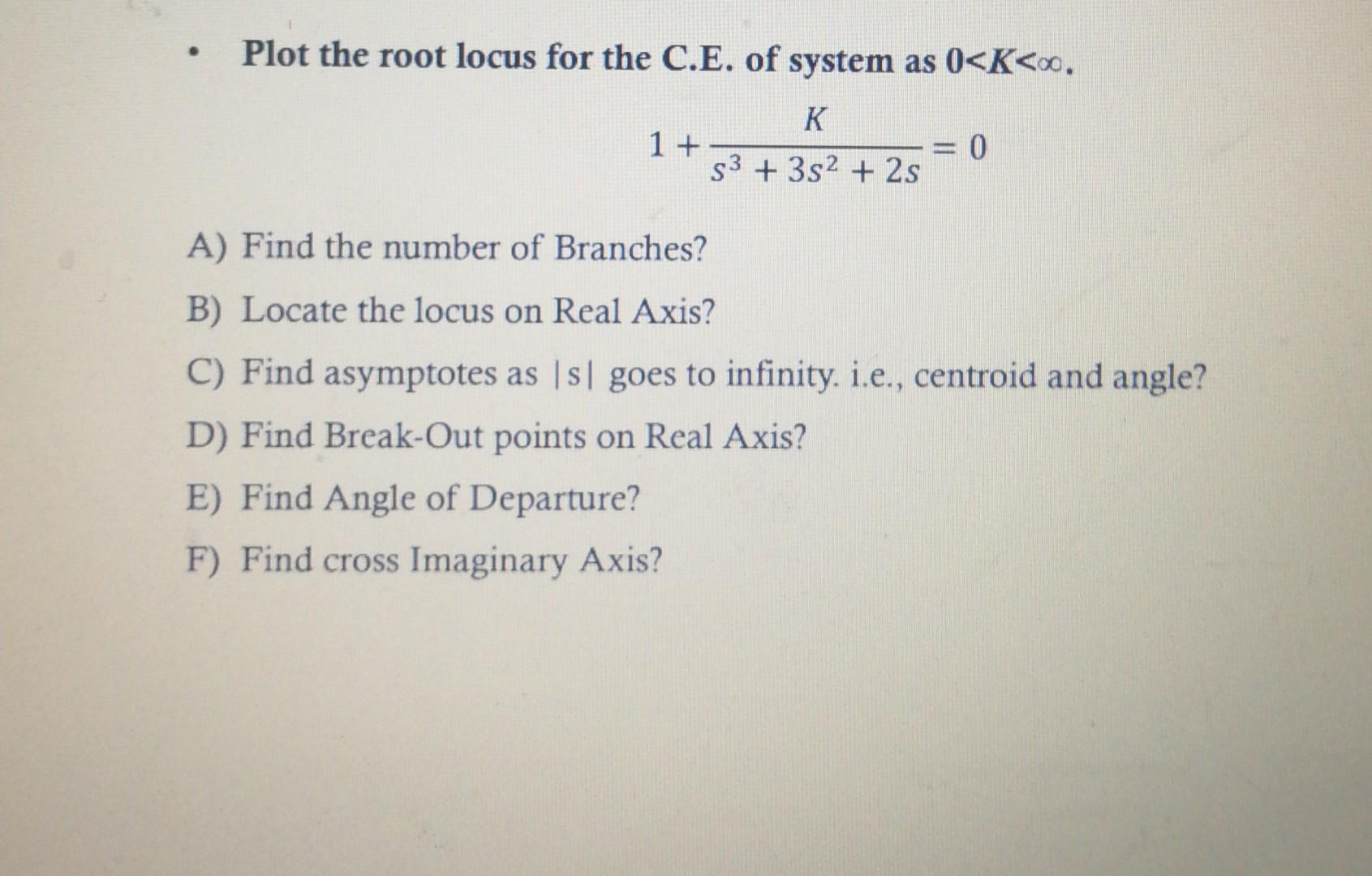 Solved - Plot the root locus for the C.E. of system as 0 | Chegg.com