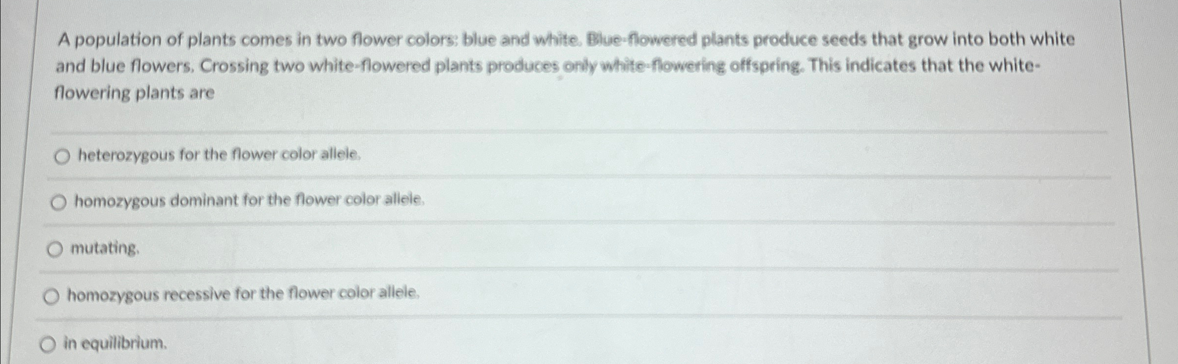 Solved A population of plants comes in two flower colors; | Chegg.com