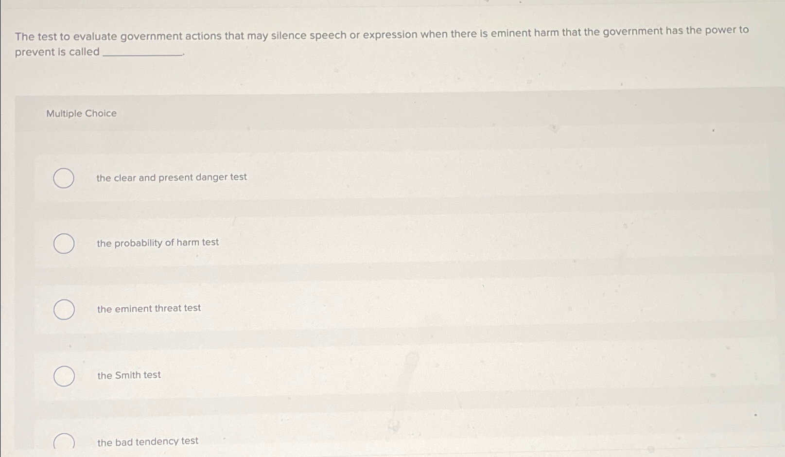 Solved The test to evaluate government actions that may | Chegg.com