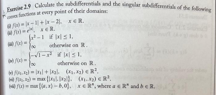Solved Exercise 2.9 Calculate the subdifferentials and the | Chegg.com