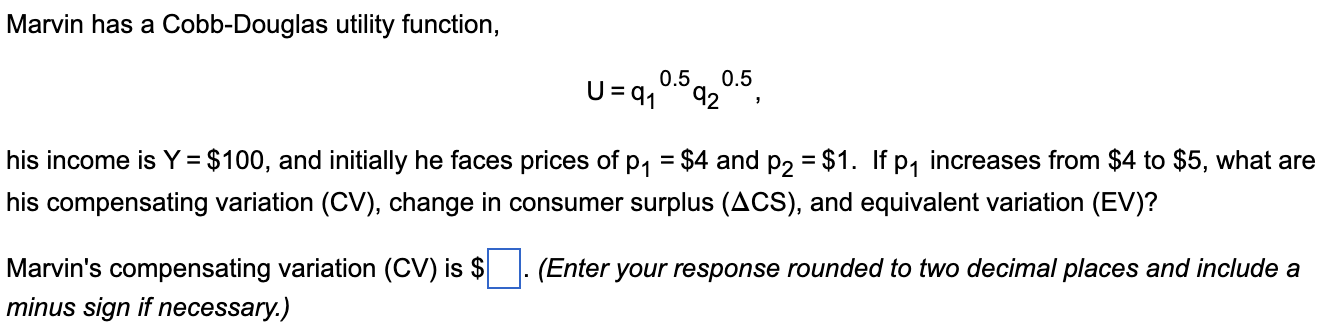 Solved Marvin has a ﻿Cobb-Douglas utility ﻿function, Upper | Chegg.com