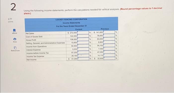 Solved Using the following income statements, perform the | Chegg.com