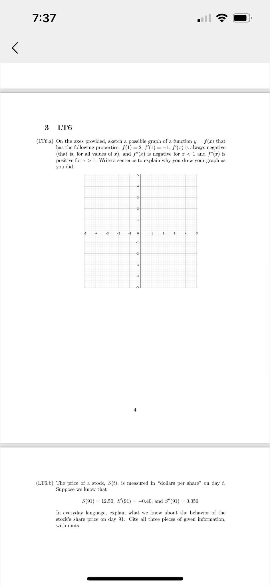 Solved on the axis provided, sketch a possible graph of a | Chegg.com