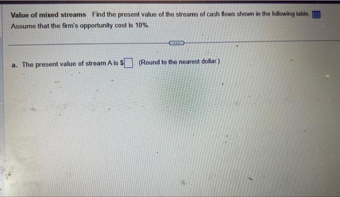 Solved Value of mixed streams Find the present value of the | Chegg.com