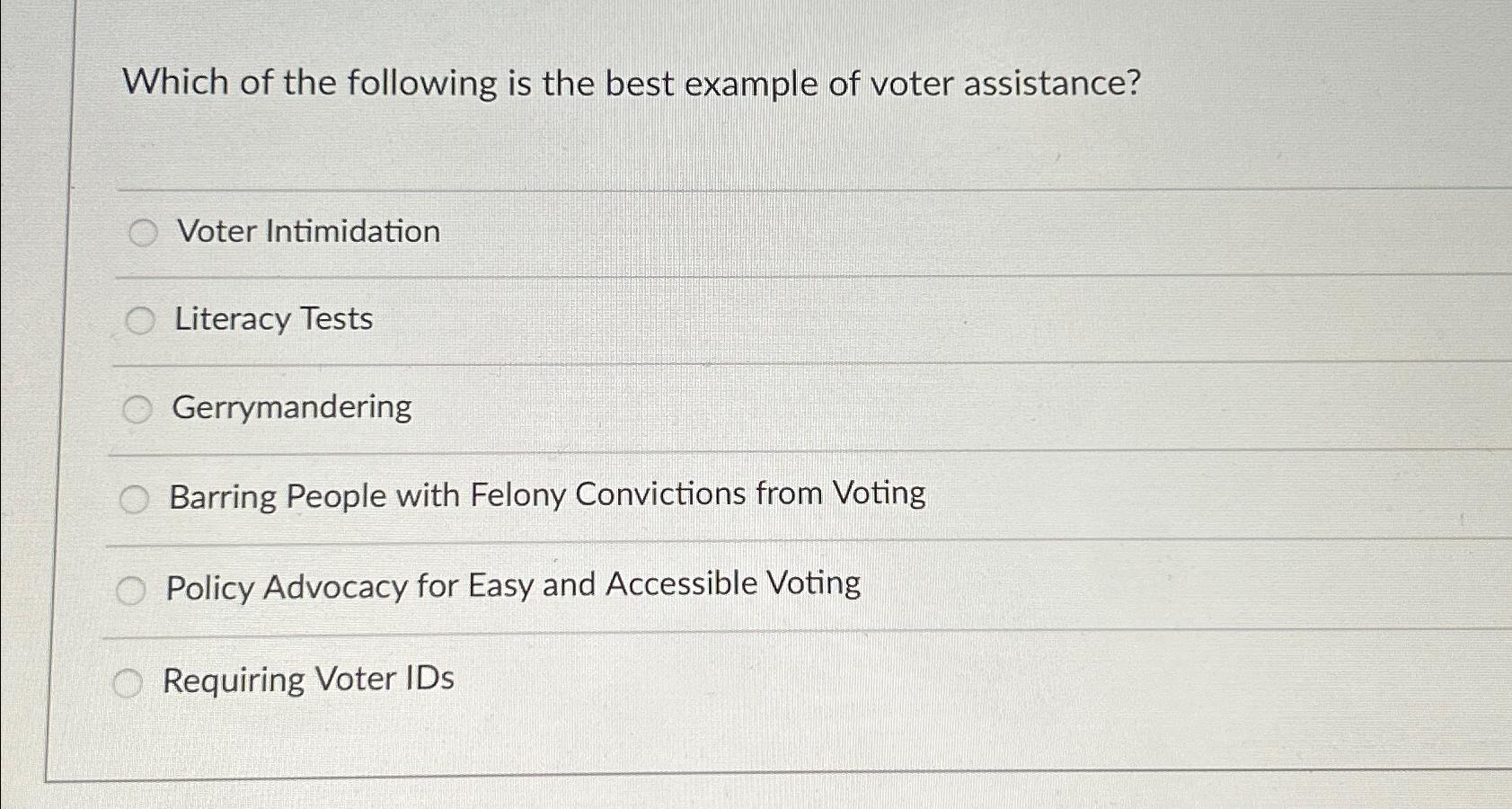 Solved Which of the following is the best example of voter | Chegg.com