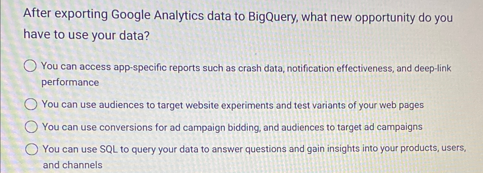 Solved After exporting Google Analytics data to BigQuery, | Chegg.com