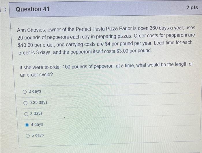 Solved Ann Chovies, owner of the Perfect Pasta Pizza Parlor | Chegg.com