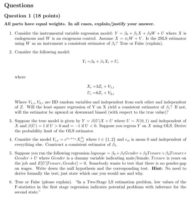 Solved Question 1 (18 points) All parts have equal weights. | Chegg.com