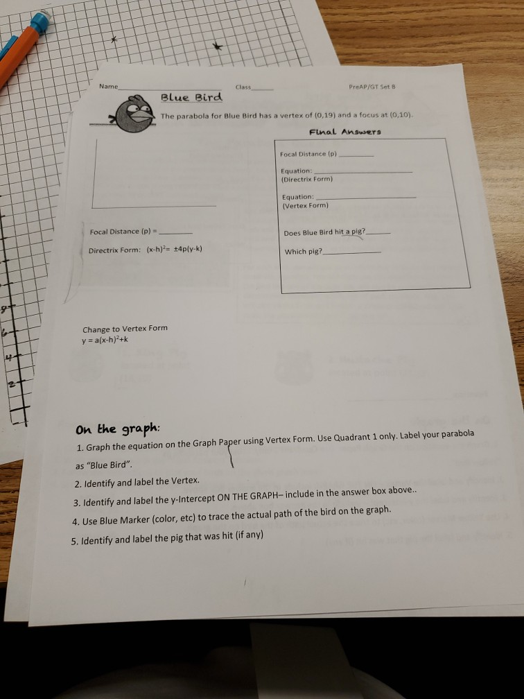 Name Class PreAP/GT Set B Blue Bird The parabola for | Chegg.com