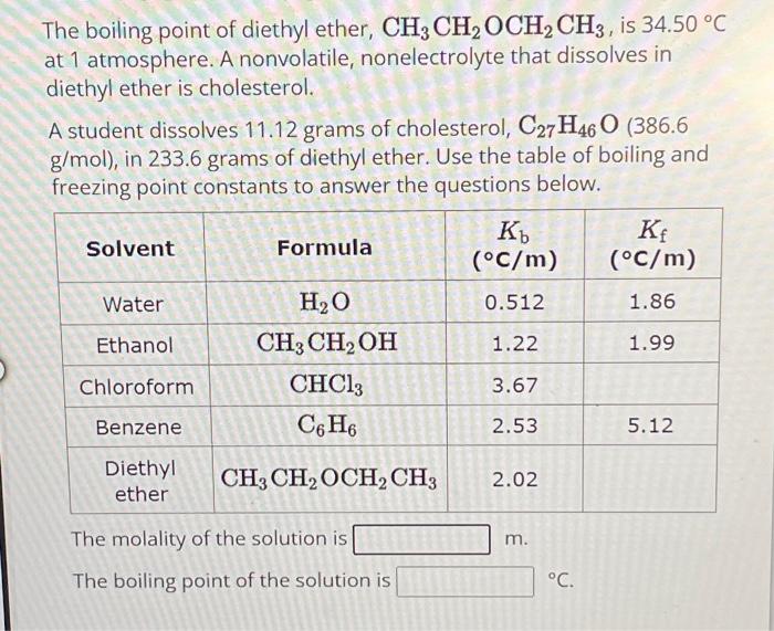 Solved The boiling point of diethyl ether, CH3CH2OCH2CH3, is | Chegg.com