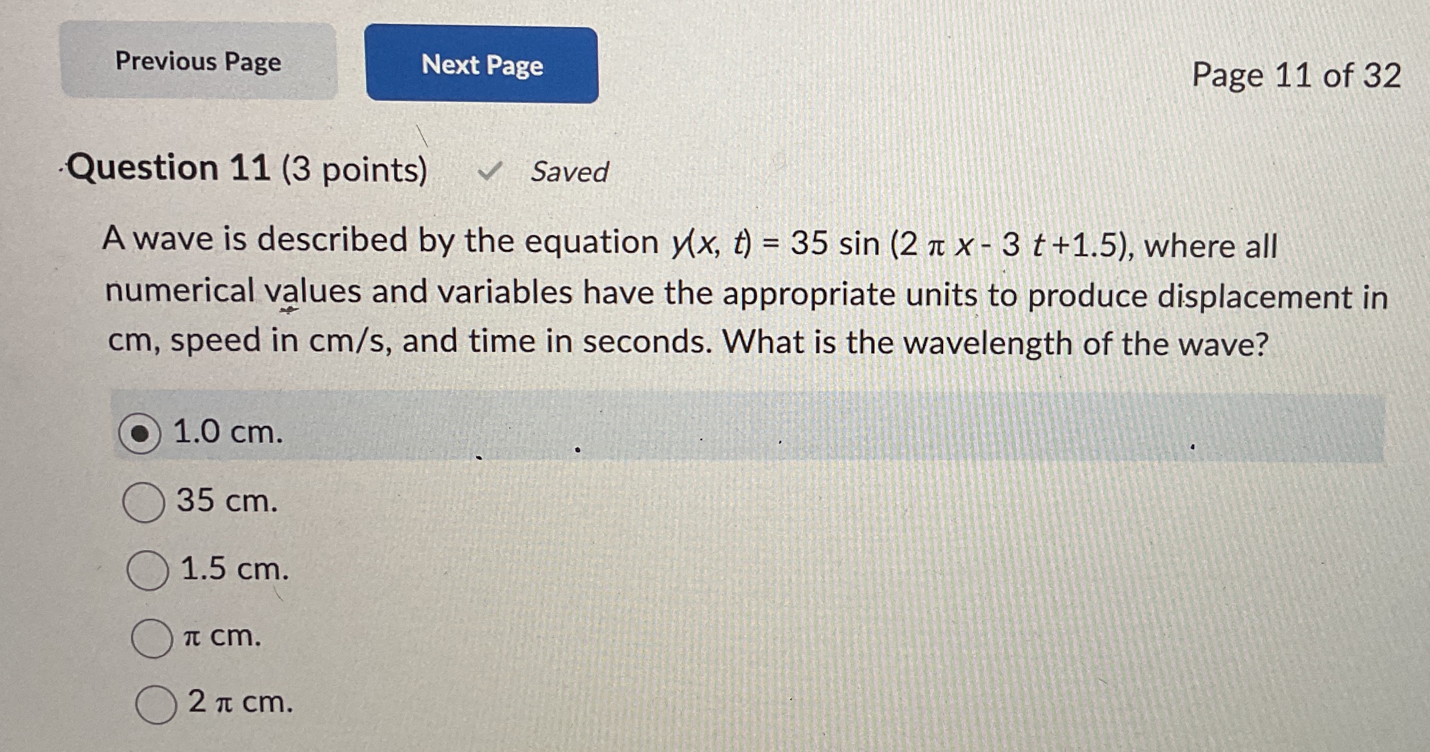 Solved osPage 11 ﻿of 32Question 11 (3 ﻿points) ﻿SavedA wave | Chegg.com