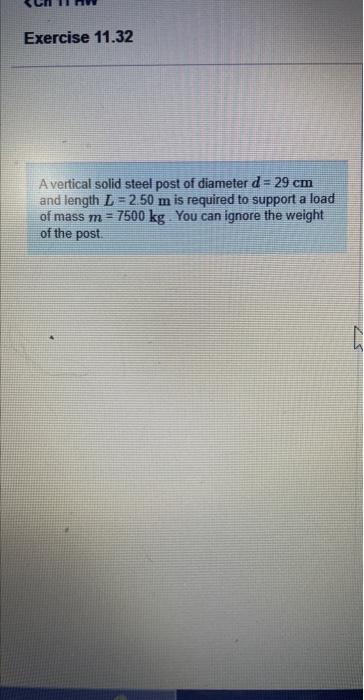 Solved A vertical solid steel post of diameter d=29 cm and | Chegg.com