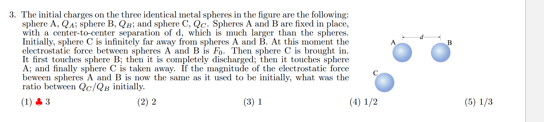 Solved 3. ﻿The initial charges on the three identical metal | Chegg.com
